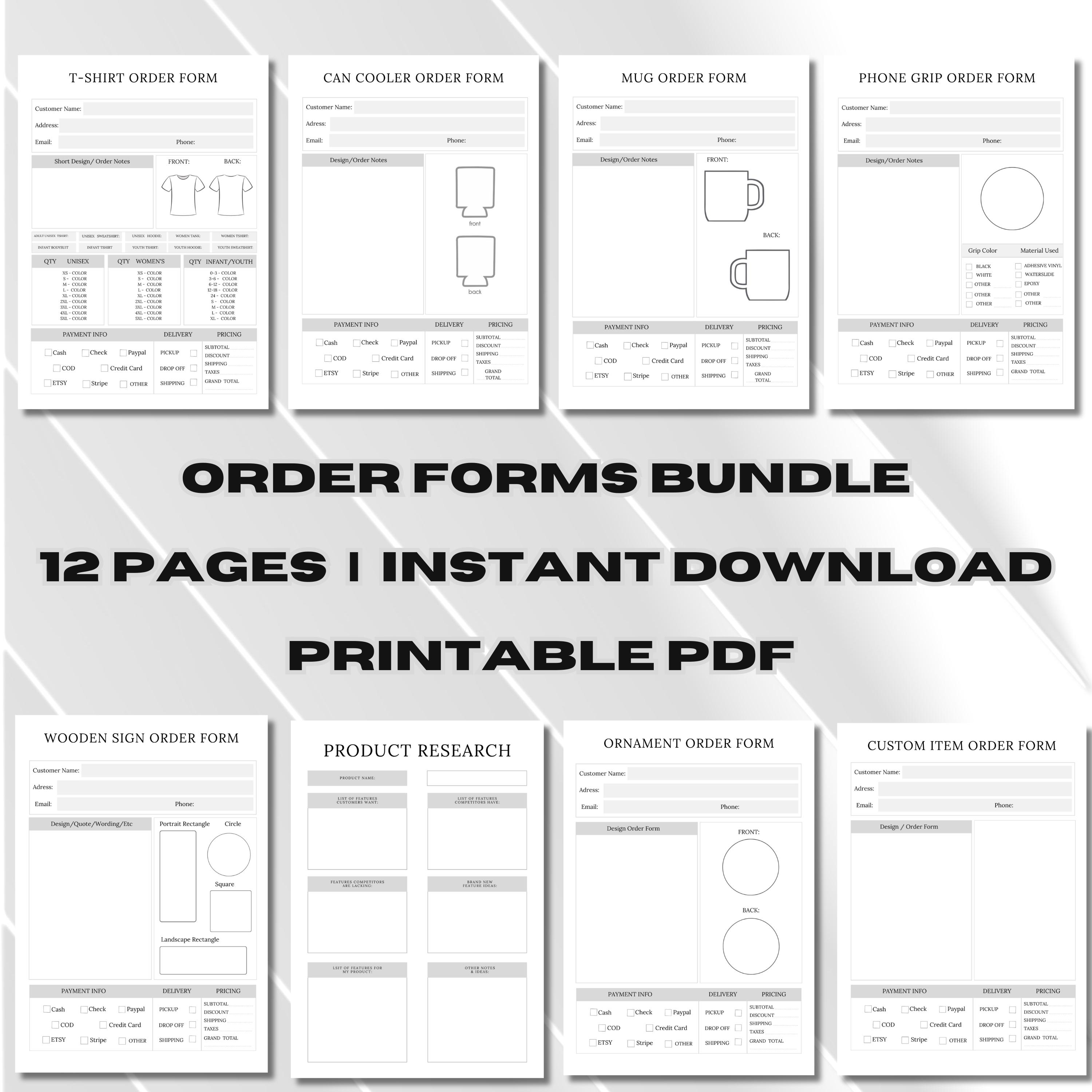 Bundle of Fillable Order Form, Small Business Template, Printable Order Form, T-shirt Order Form ...