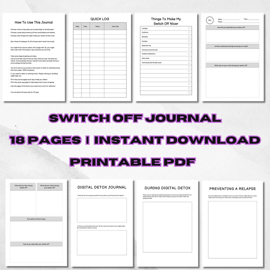 Digital Switch off Journal, Printable Switch off Planner, Daily Digital ...