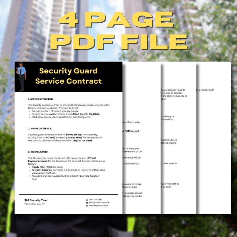 Editable Security Guard Agreement Template, Customizable Security ...