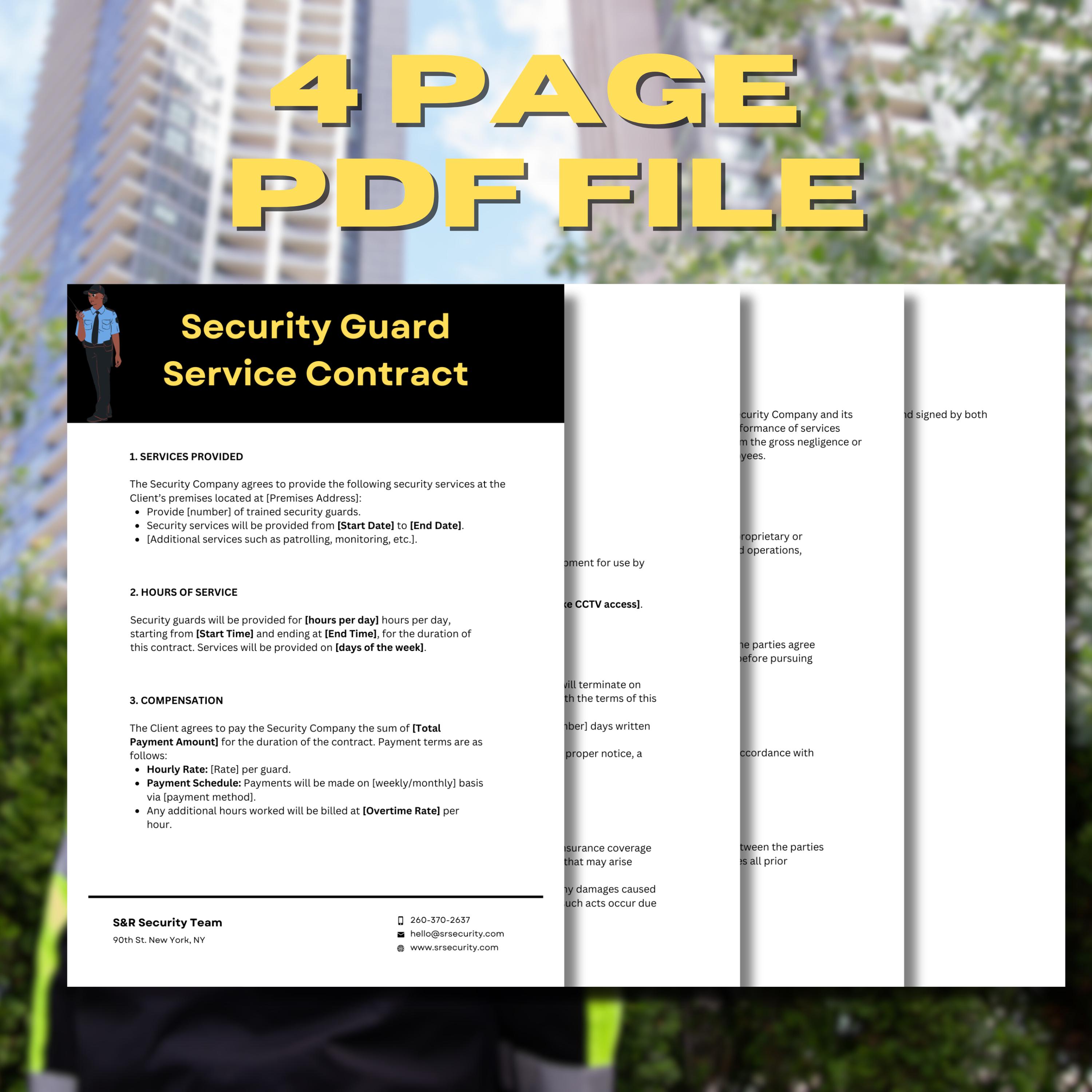 Editable Security Guard Agreement Template, Customizable Security ...