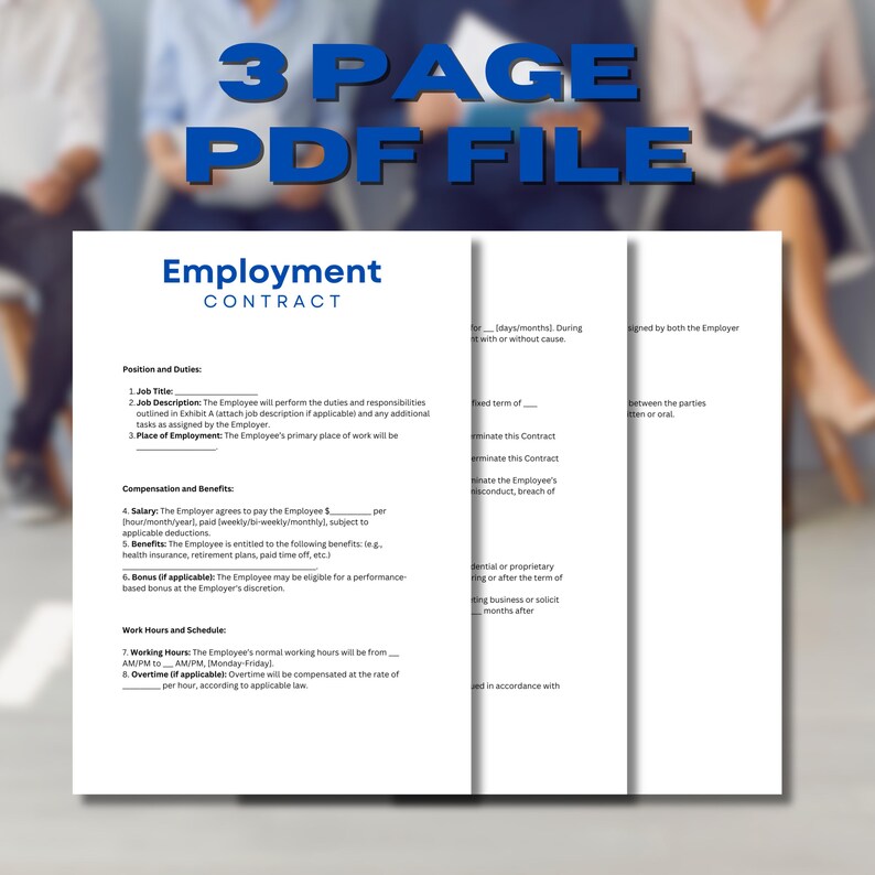 Customizable Employment Agreement, Work Services Contract, Job ...