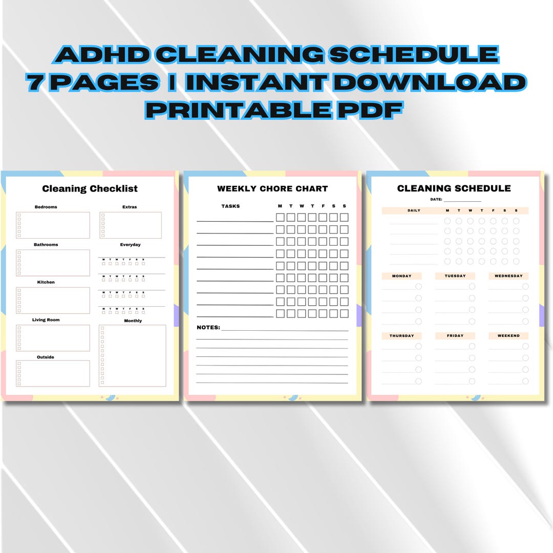 Printable ADHD Cleaning Schedule, Adhd-friendly Cleaning Planner ...