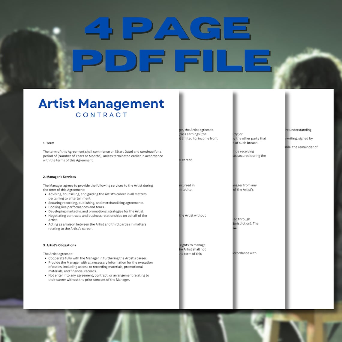 Professional Music Industry Contract, Editable Artist Management ...