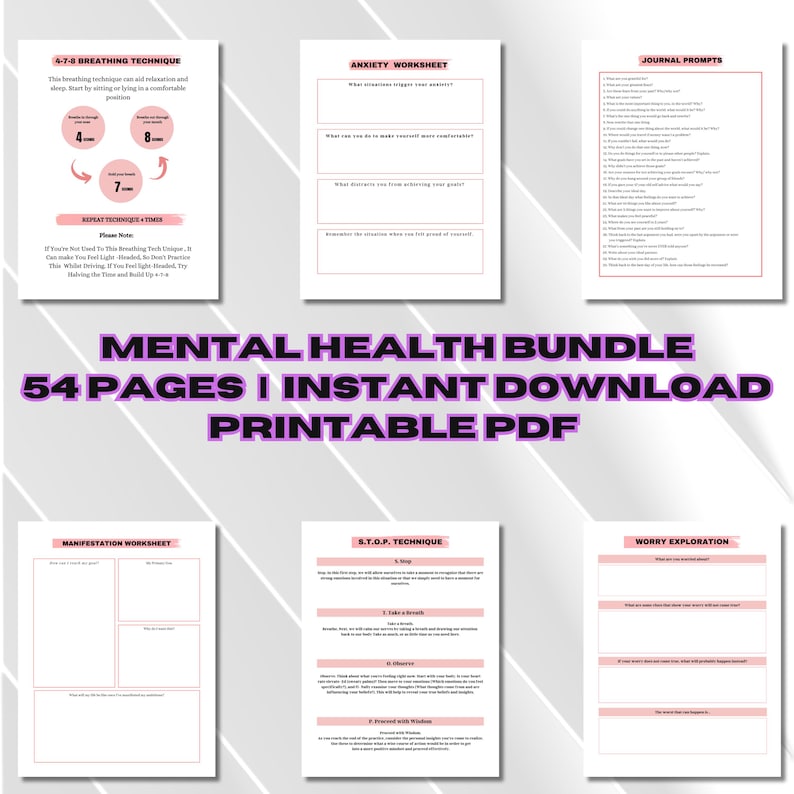 Printable Mental Health Bundle, Anxiety & Self-care Journal (PDF) - Etsy