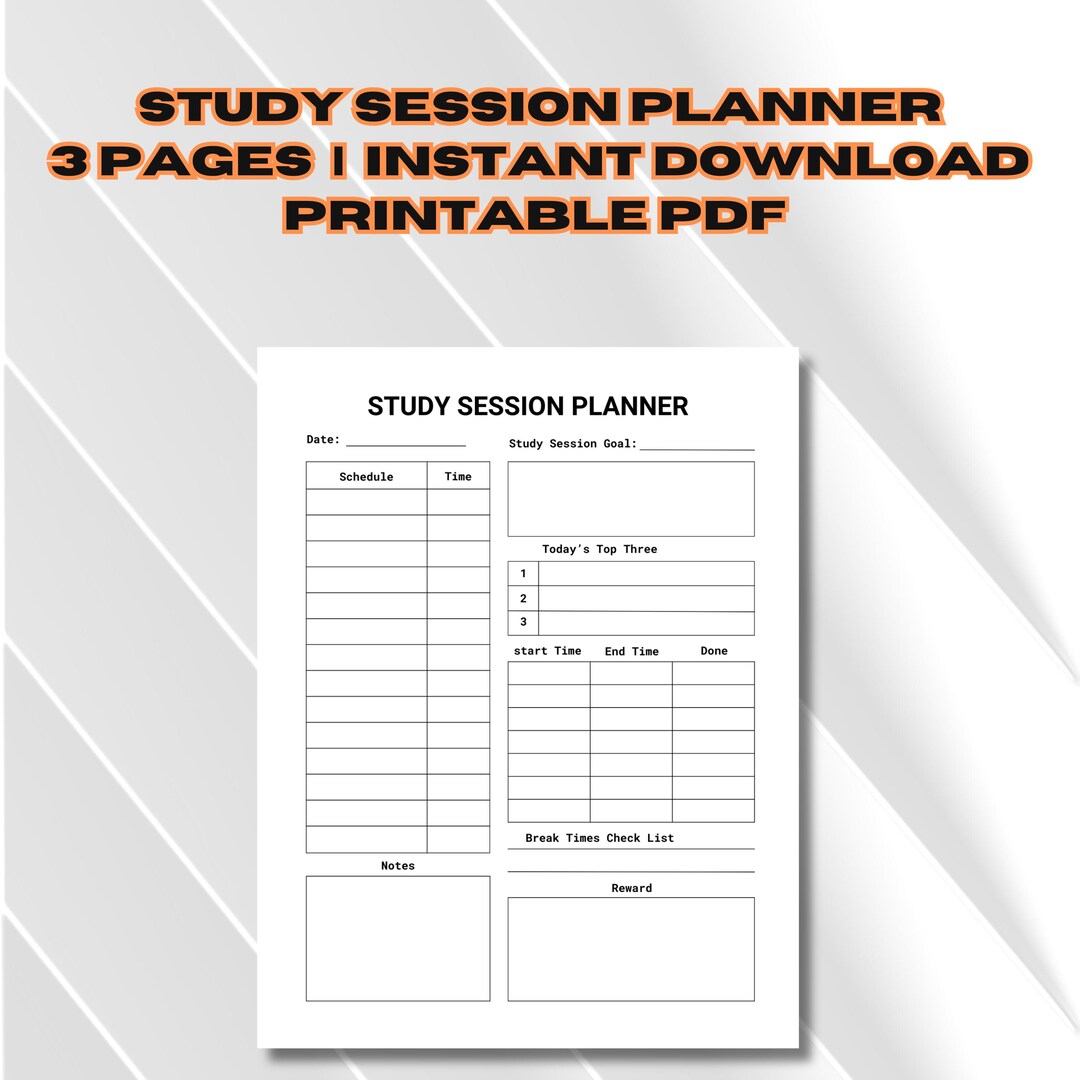 Printable Study Session Planner, Student Study Guide for College ...