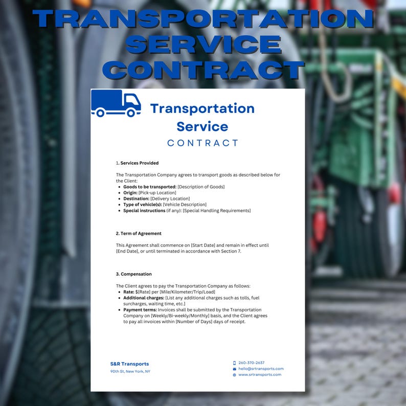 Editable Event Transport Contract, Shuttle & Transporter Service ...