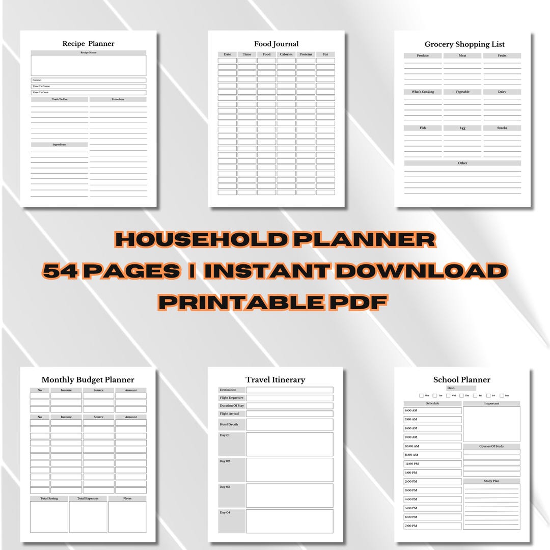 Printable Household Planner, Family Budget Template, Cleaning Schedule ...