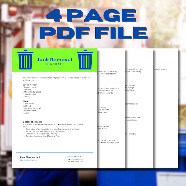 Junk Removal Services Contract, Editable Junk Removal Agreement, Junk ...