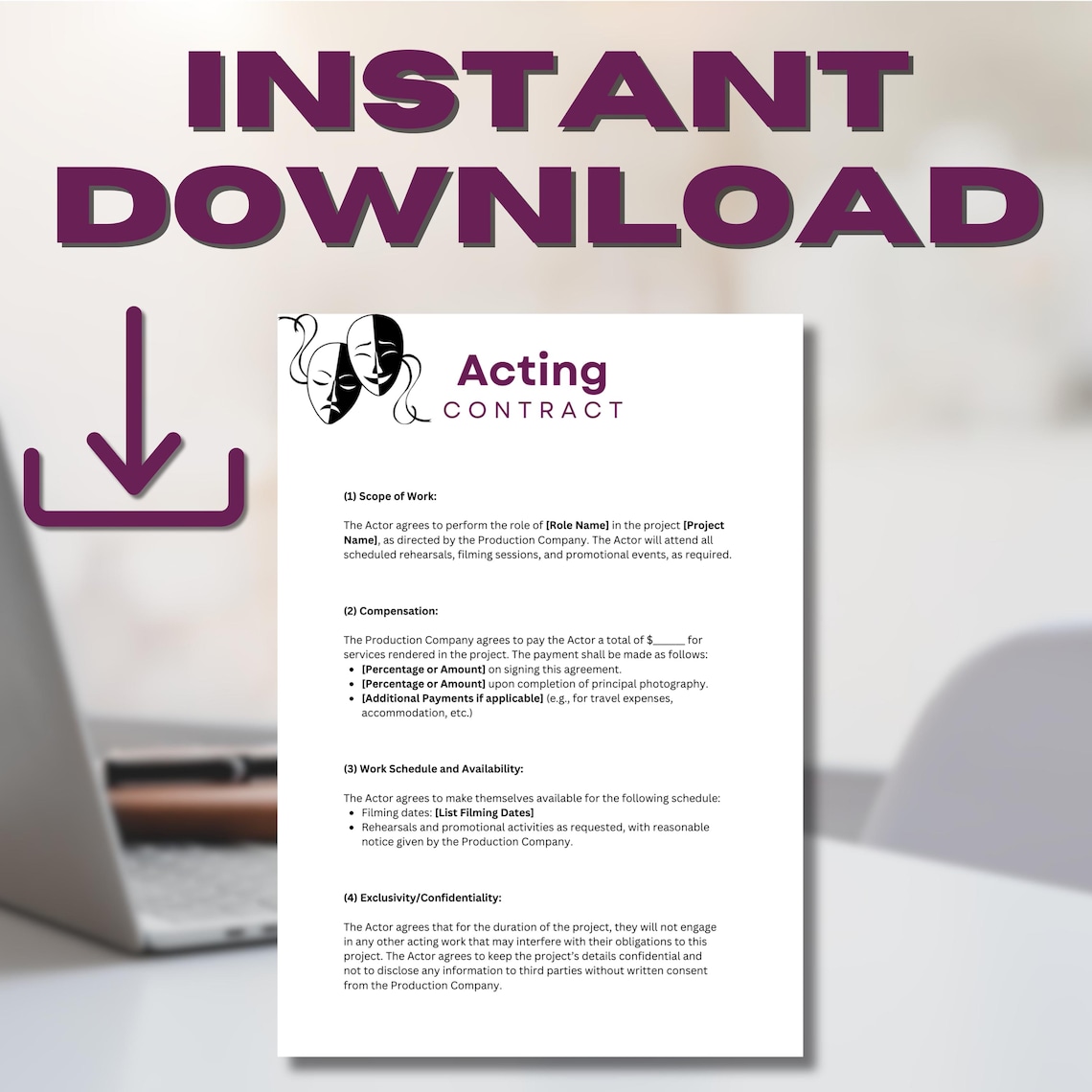 Editable Actor Agreement Template, Acting Contract, Professional Actor ...