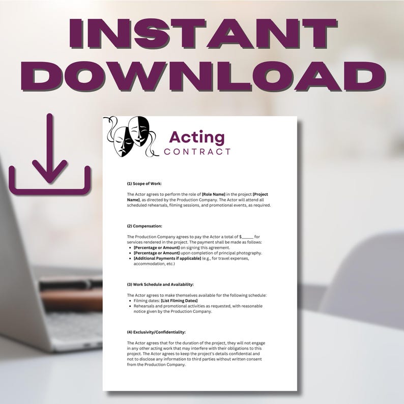 Editable Actor Agreement Template, Acting Contract, Professional Actor ...