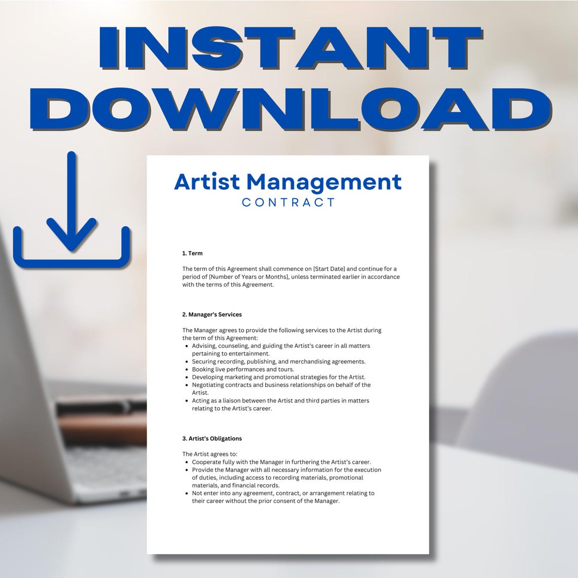 Professional Music Industry Contract, Editable Artist Management ...