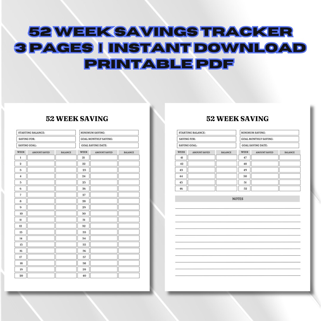 52 Week Savings Tracker, 52-week Savings Challenge Template, Annual ...