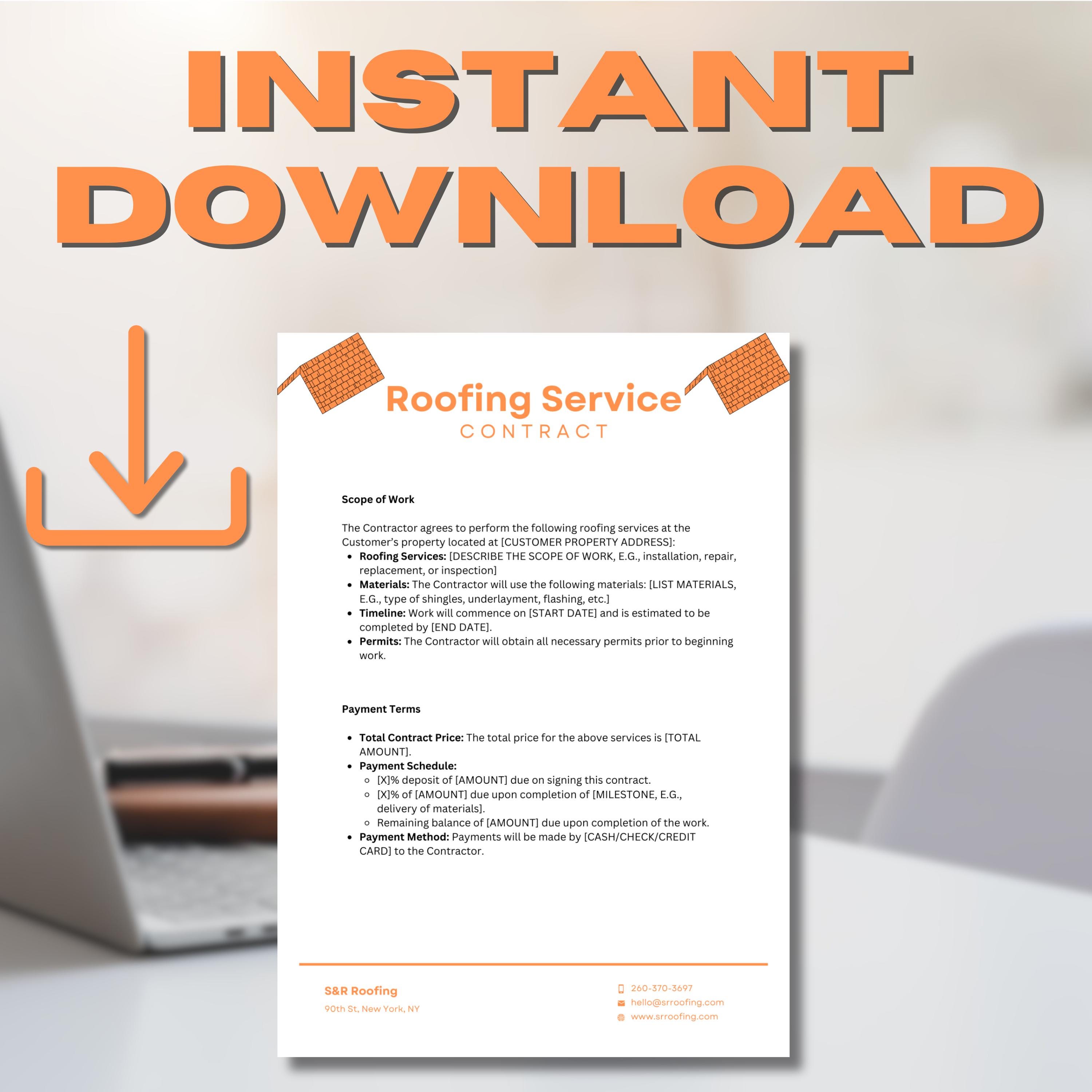 Residential Roofing Agreement, Roofing Proposal Contract, Editable ...
