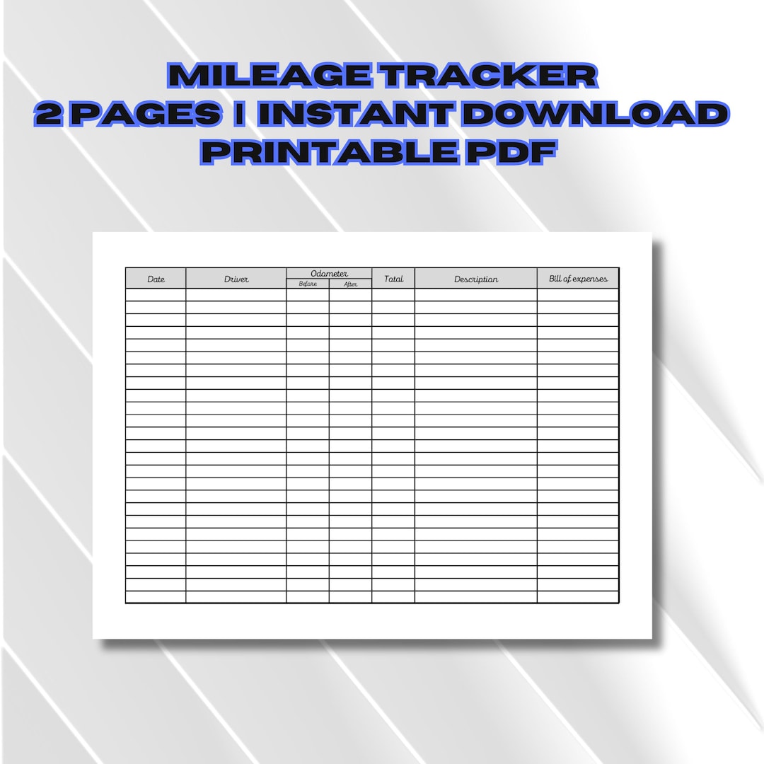 Printable Mileage Tracker, Vehicle Mileage Spreadsheet PDF, Digital ...
