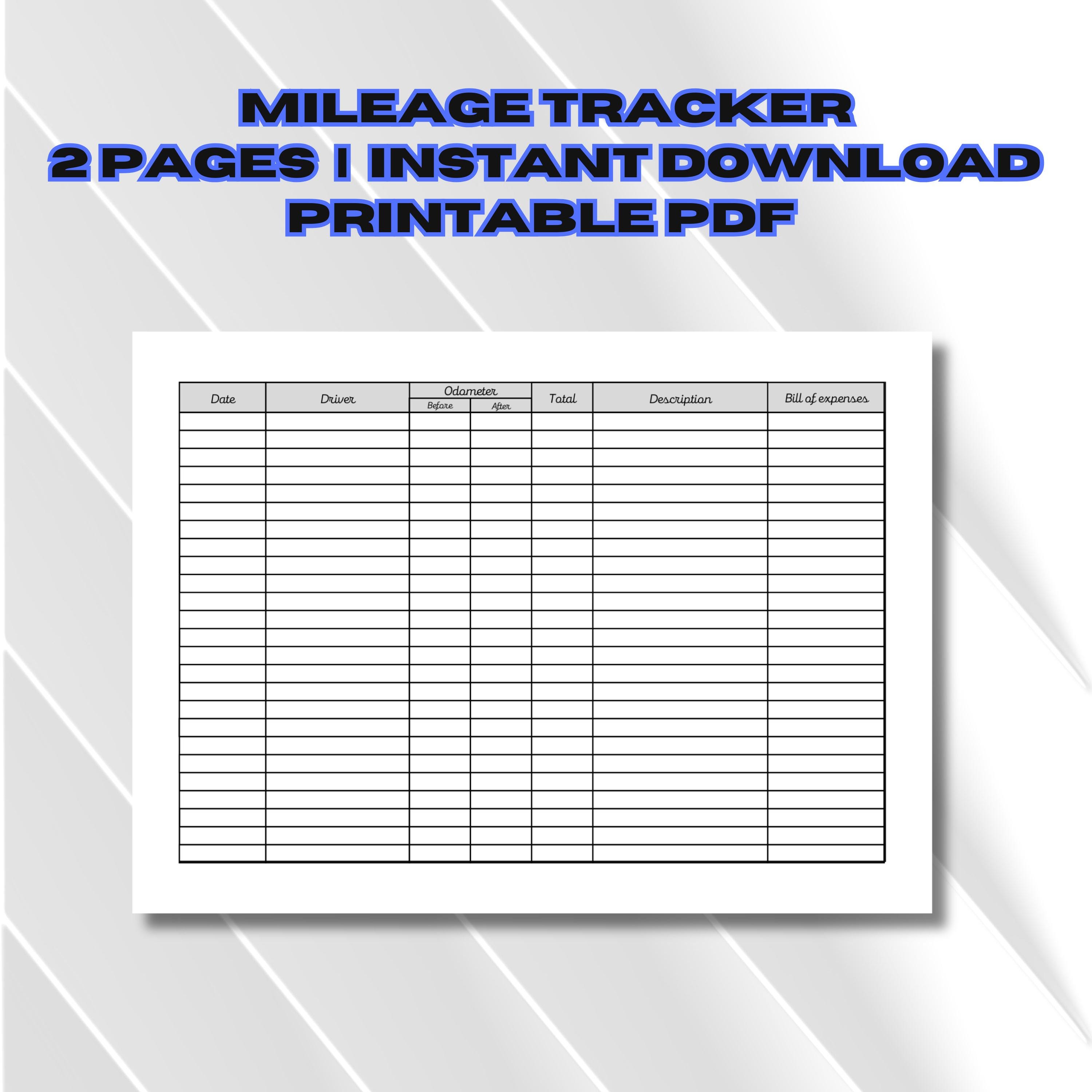 Printable Mileage Tracker, Vehicle Mileage Spreadsheet PDF, Digital ...
