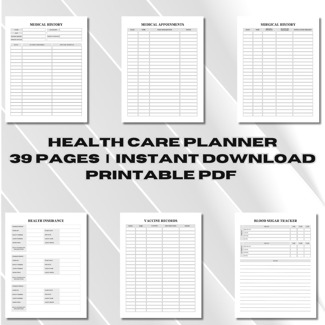 Digital Health Care Planner, Printable Medical & Wellness Journal ...