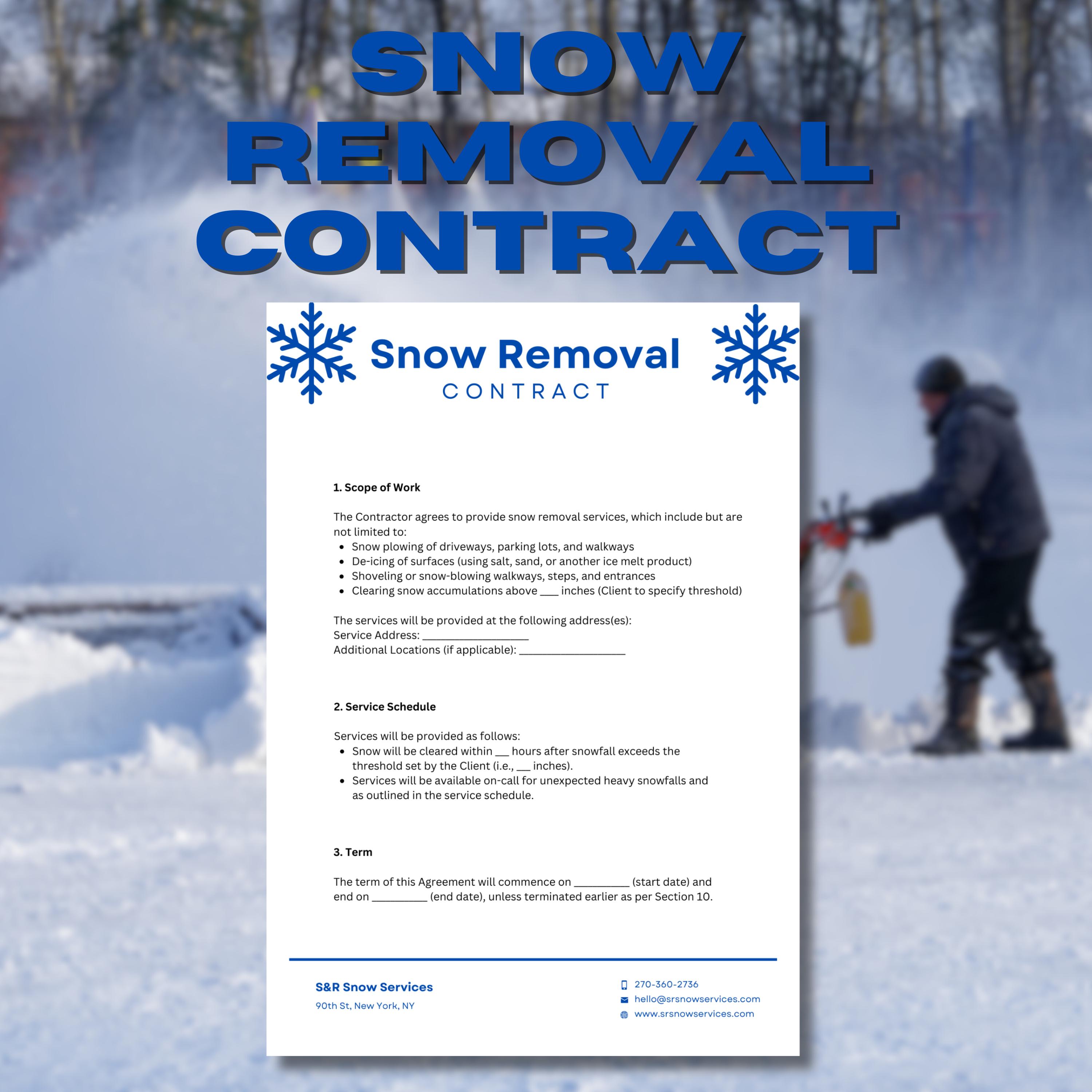 Snow Removal Agreement Template, Commercial Snow Blowing Services ...