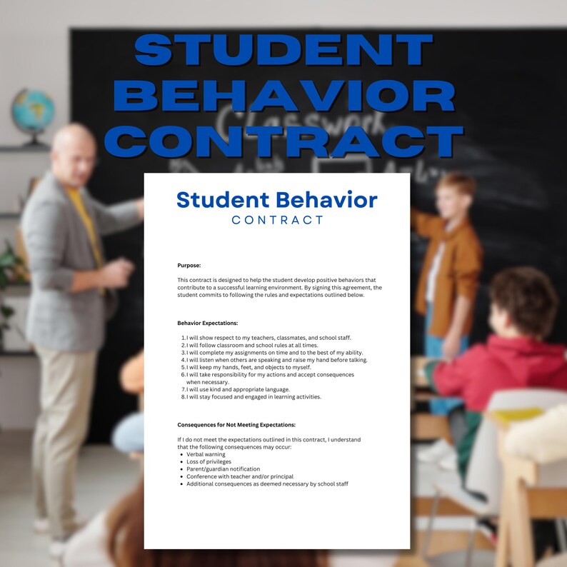Student Behavior Contract Template, Behavior Agreement Template, Agreement for Teens & Kids ...