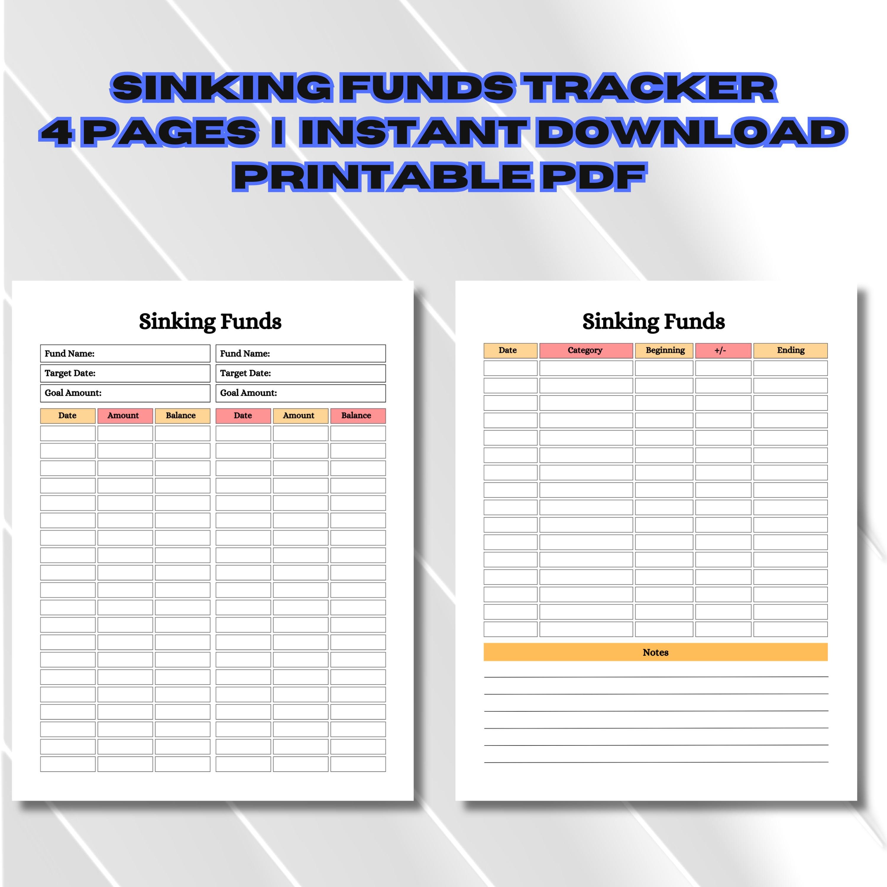 Printable Sinking Funds Tracker, Savings Planner, Digital Budget ...