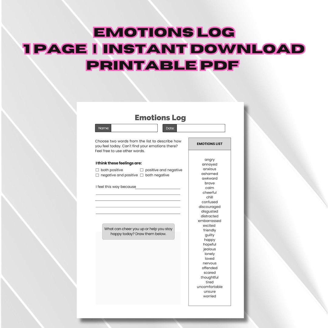 Emotions Log, Printable Mood Tracker, Emotions Journal, Digital ...