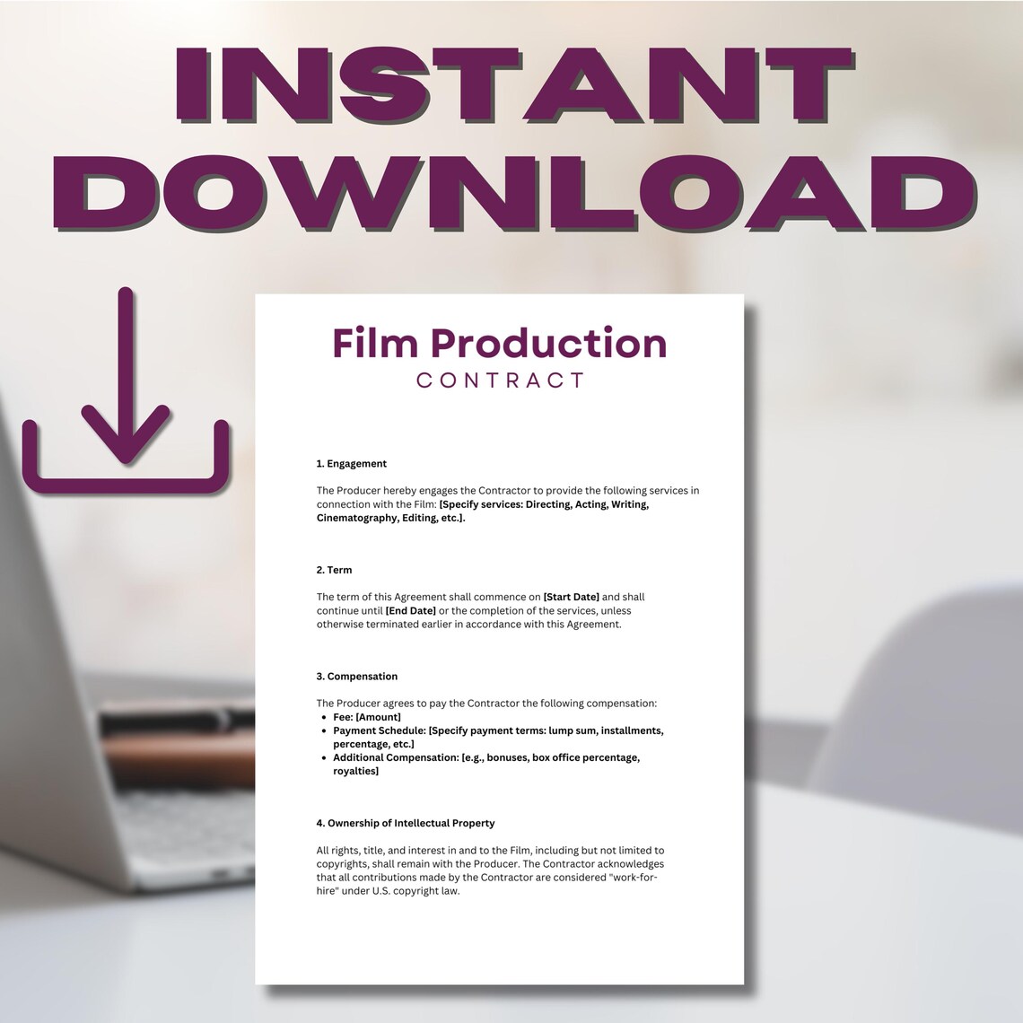 Customizable Film Production Agreement Template, Editable Movie ...