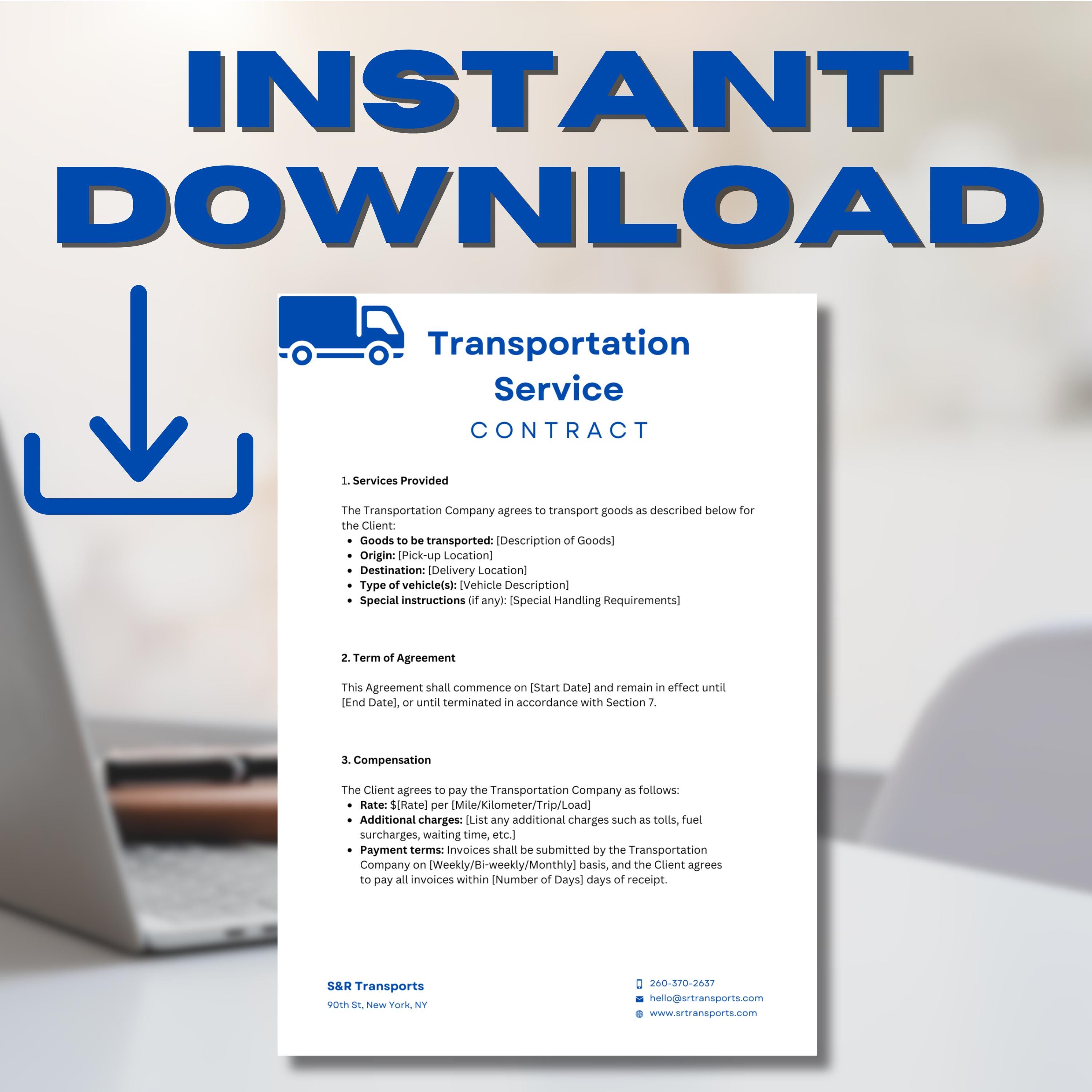 Editable Event Transport Contract, Shuttle & Transporter Service ...