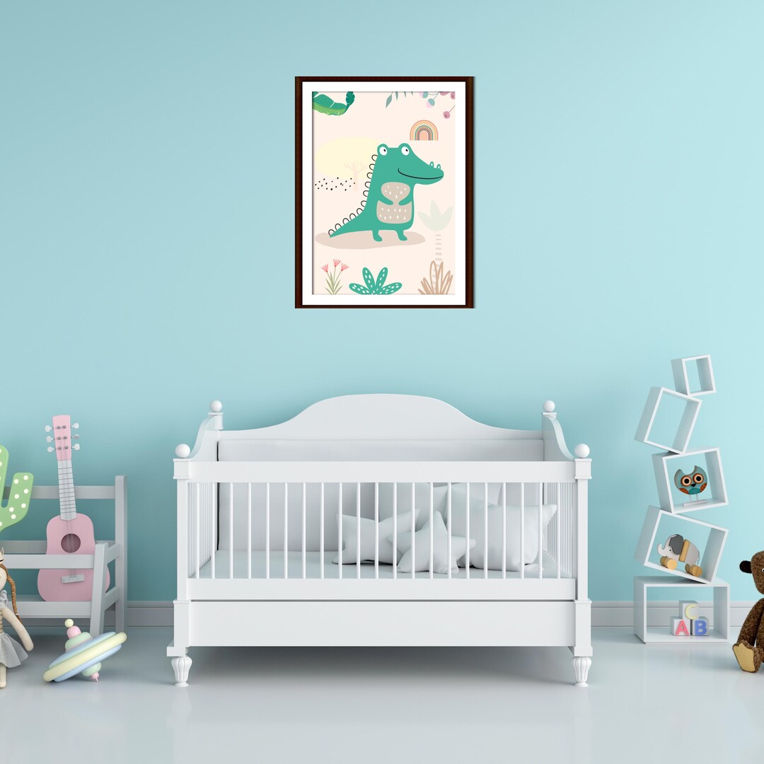 Friendly Alligator Nursery Print, Mother and Baby Wall Decor, Playful ...