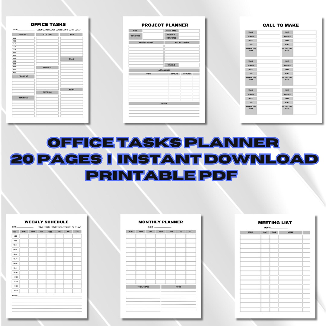 Printable Office Tasks Planner, Work Scheduler, Meeting Tracker (PDF ...