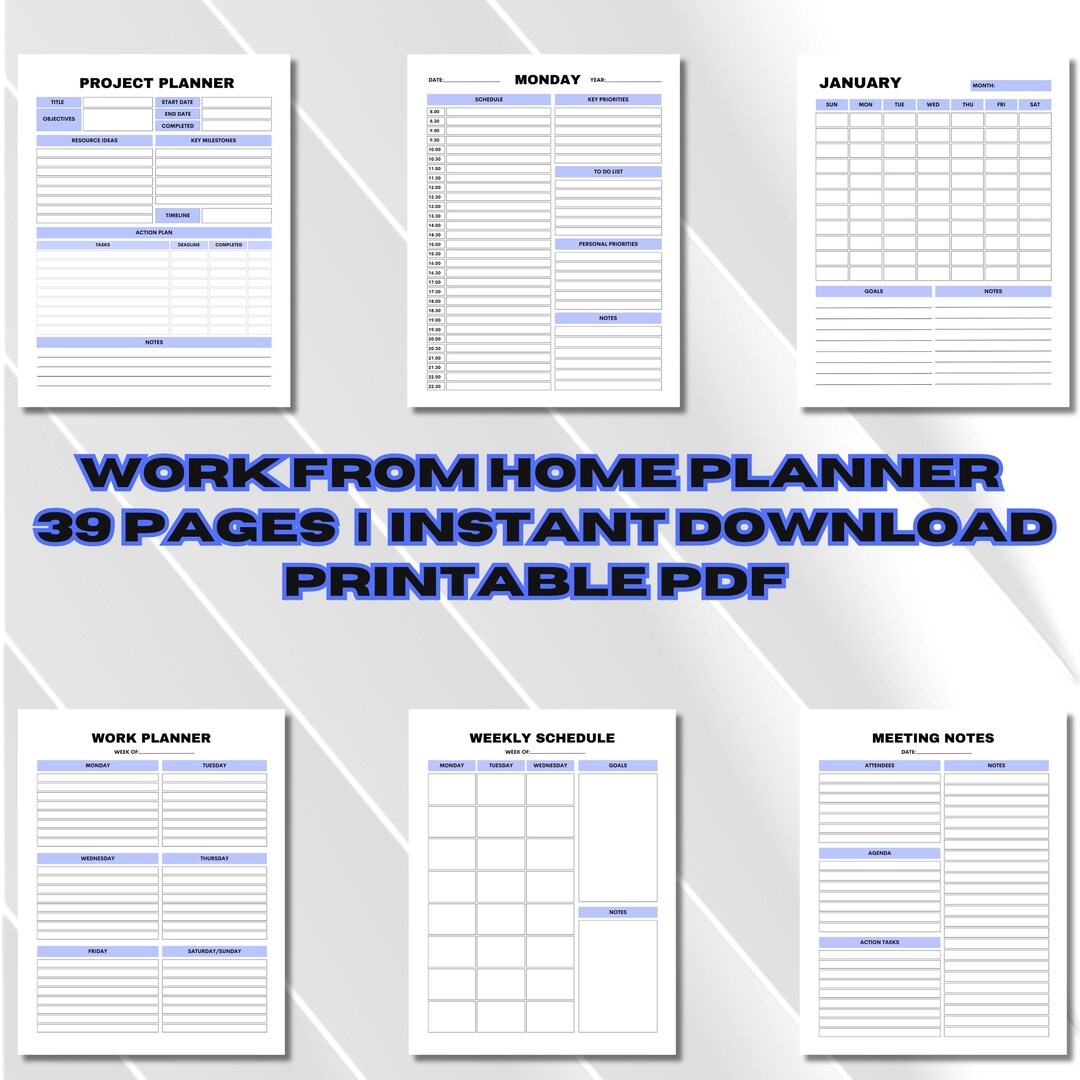 Printable Work From Home Planner, Remote Work Organizer, Daily Agenda ...