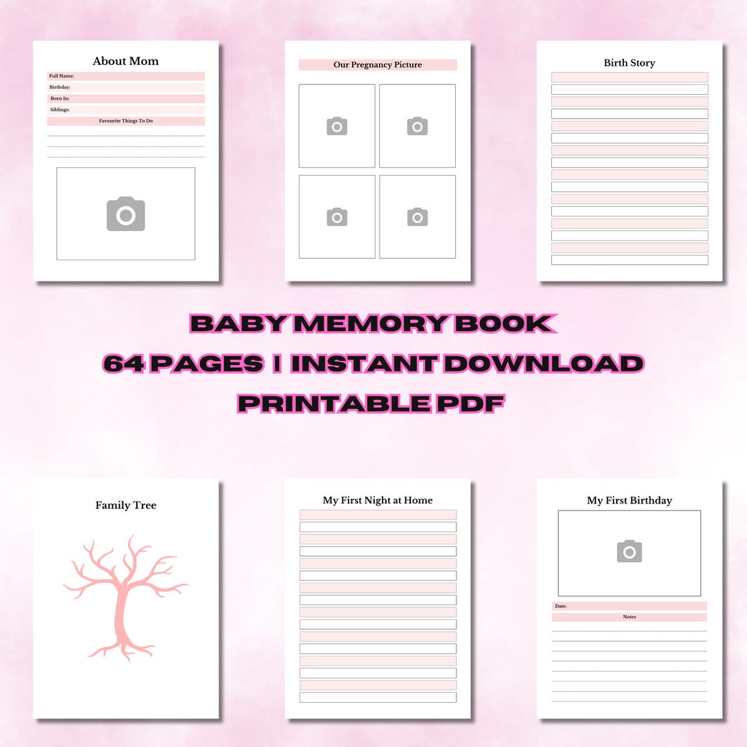 Printable Baby Memory Book, Keepsake Record Book for Newborns PDF, Gift ...