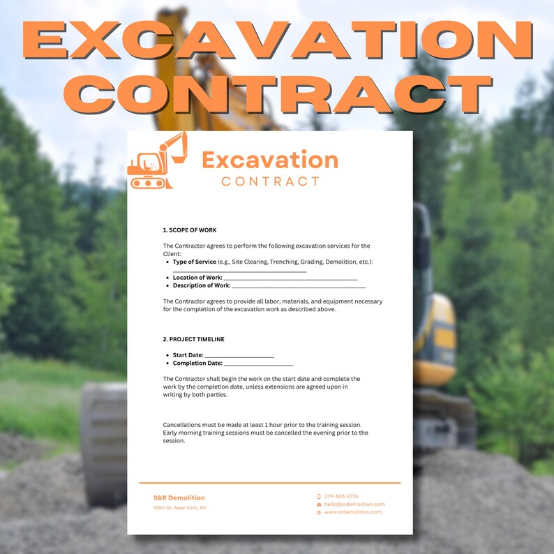 Customizable Excavation Services Contract Template (printable PDF) - Etsy