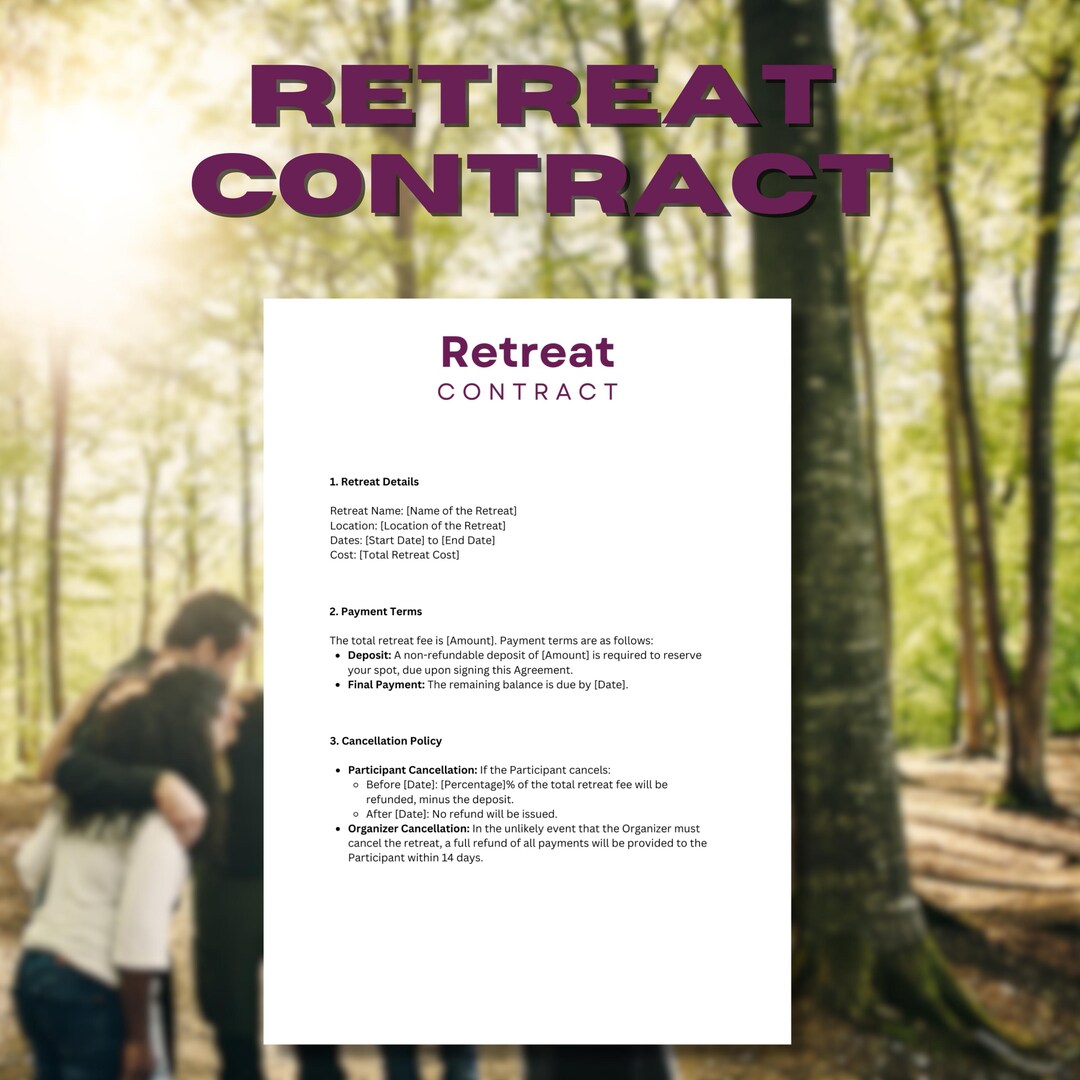 Customizable Retreat Contract Template, Editable Agreement (printable ...