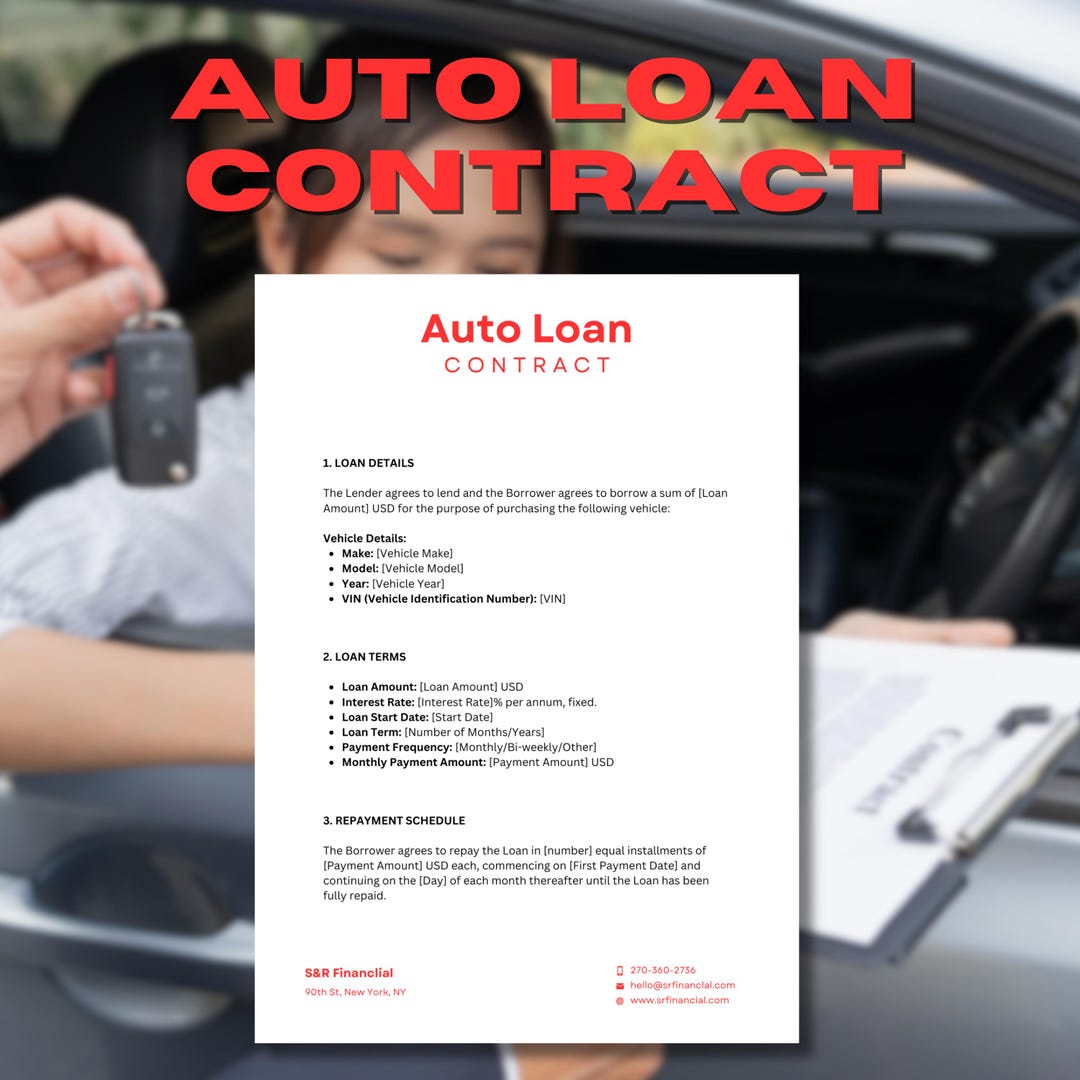 Auto Loan Agreement Template, Detailed Auto Financing Plan Template ...