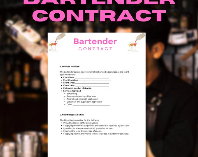 Editable Bartender Service Agreement, Mobile Bar Contract, Mobile Bar ...