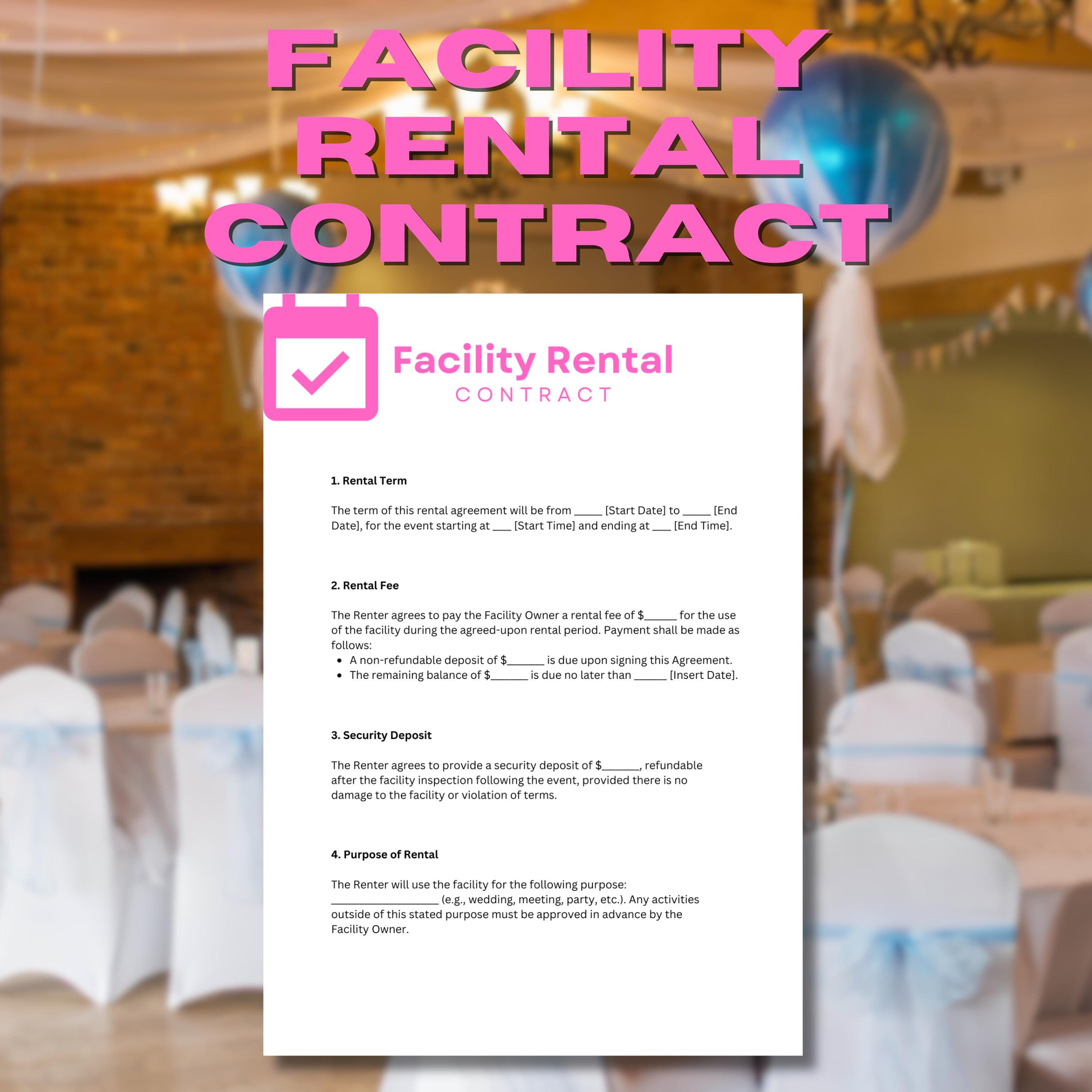 Customizable Venue Lease Contract Template, Facility Rental Form, Easy ...