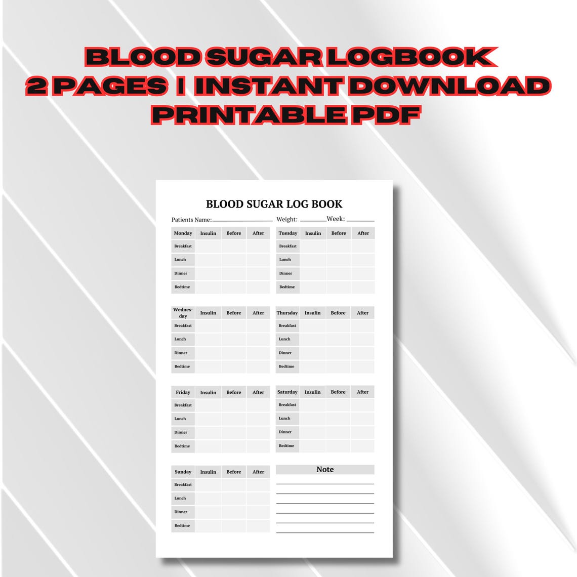 Blood Sugar Logbook, Printable Blood Sugar Tracker, Blood Glucose Log ...