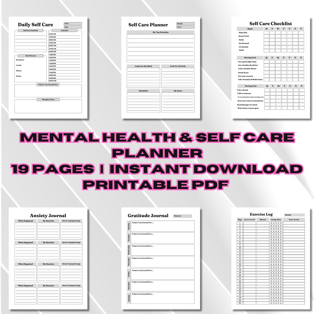 Mental Health & Self Care Planner, Mental Wellness Worksheet Set ...