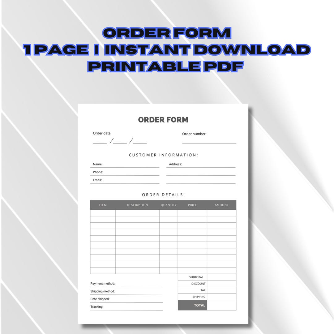 Printable Order Form, Craft Business Order Form Template, Digital Etsy ...