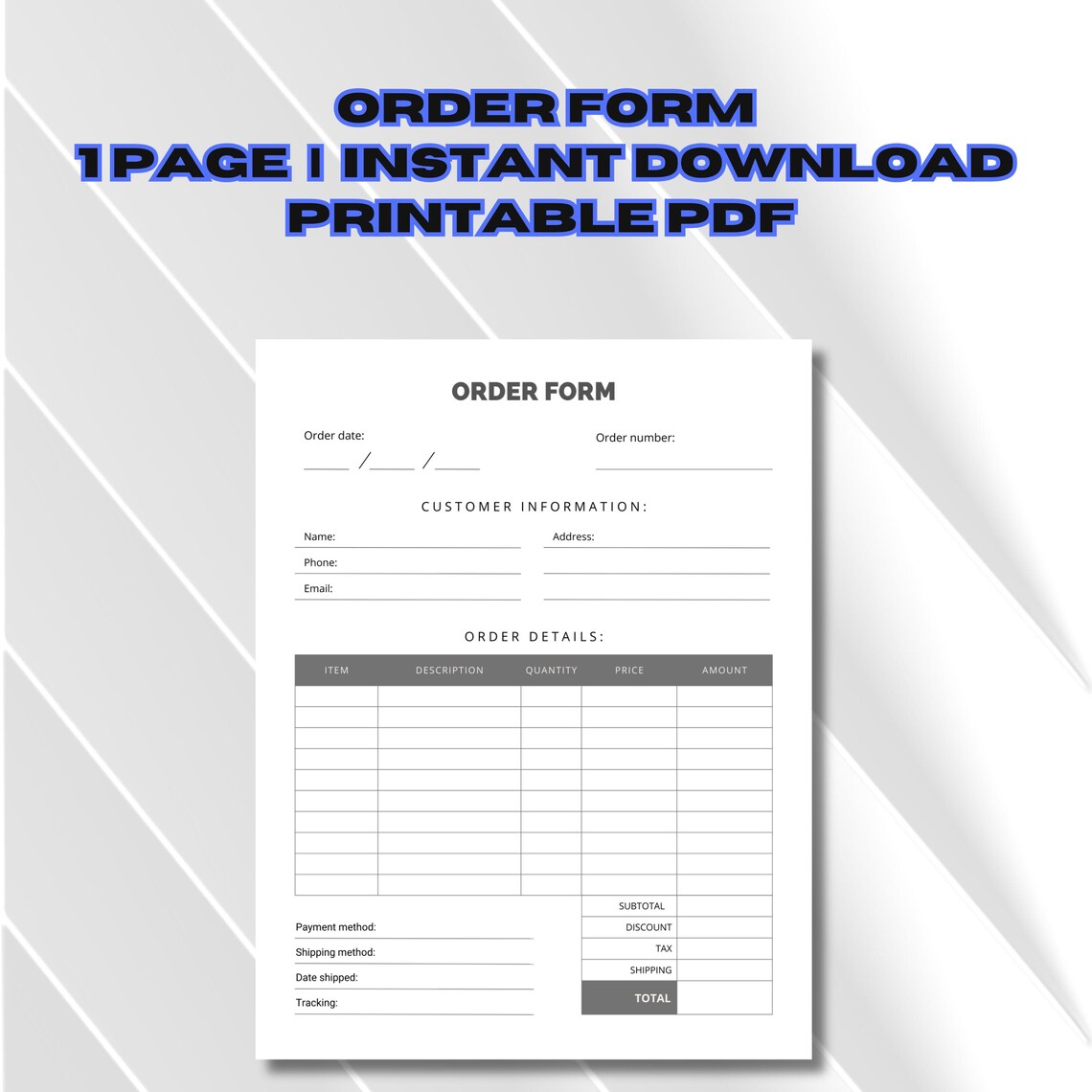 Printable Order Form, Craft Business Order Form Template, Digital Etsy ...