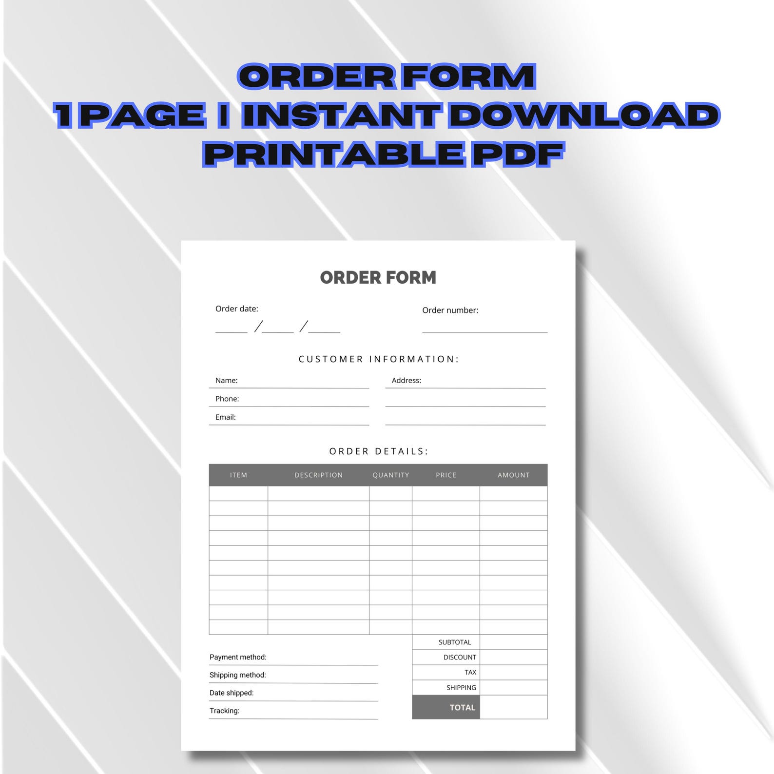 Printable Order Form, Craft Business Order Form Template, Digital Etsy ...