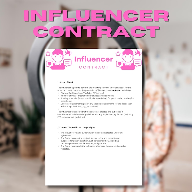 Social Media Influencer Agreement, Editable Influencer Contract, Brand ...