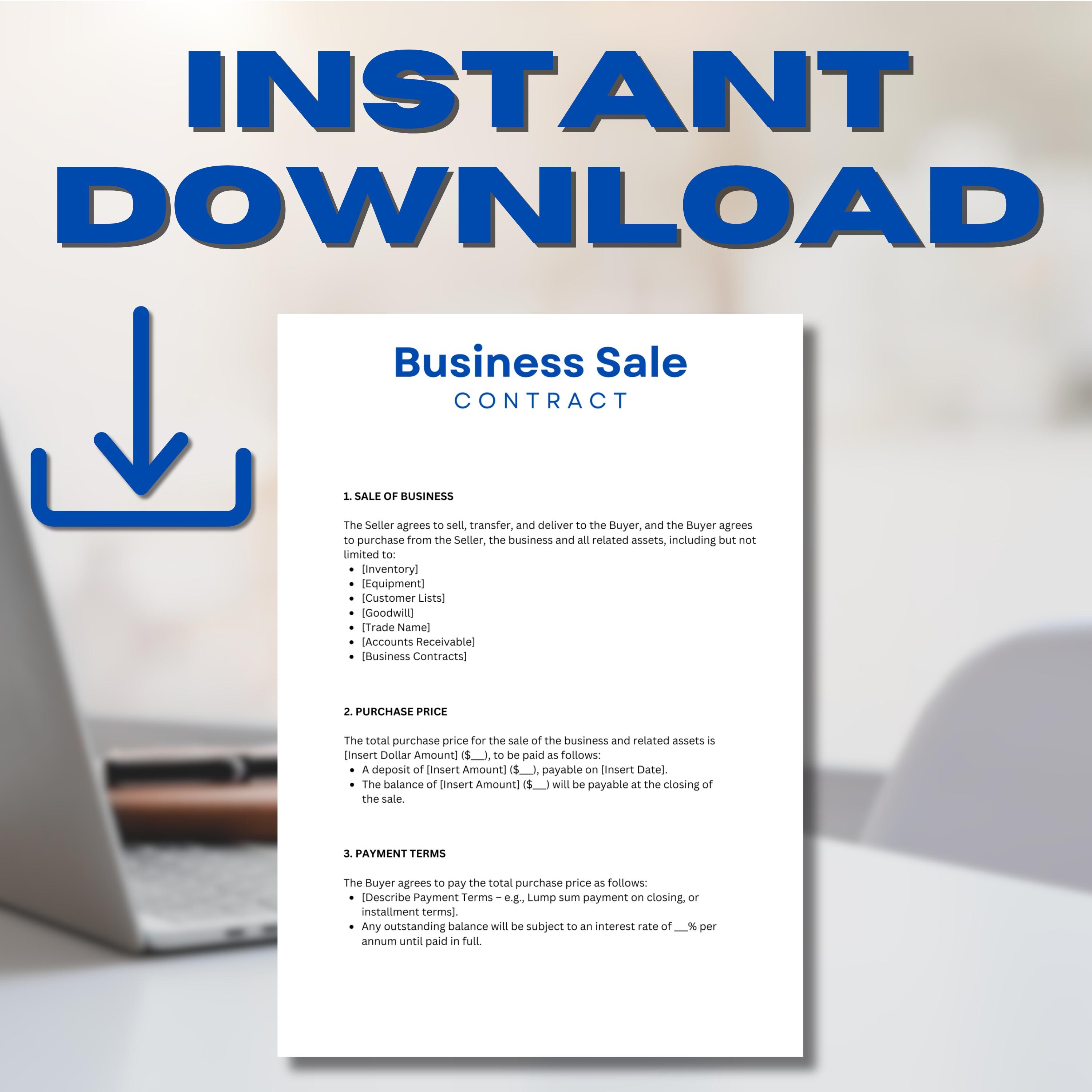 Printable Business Purchase Agreement | Editable Business Sale Contract ...