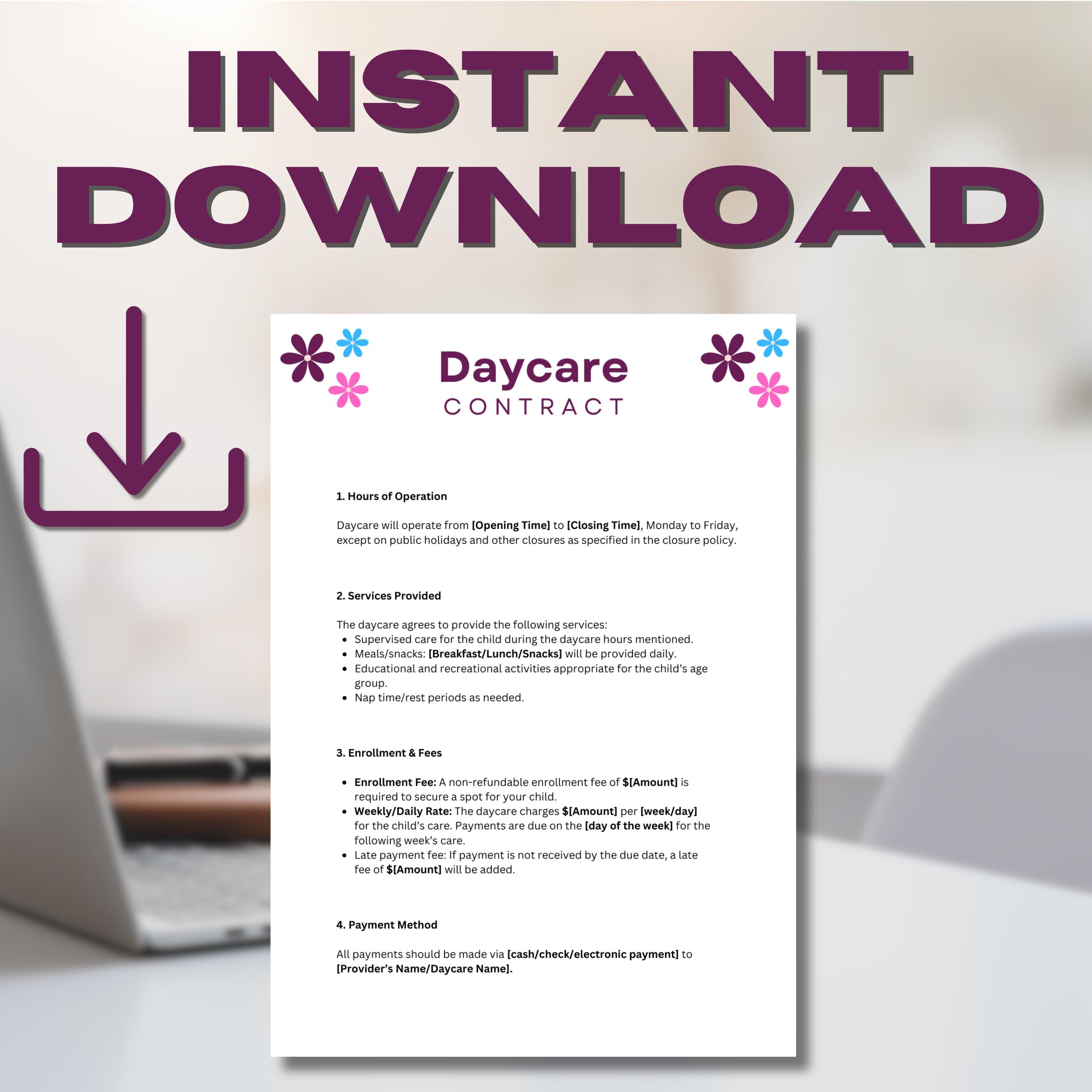 Customizable Daycare Contract, Preschool Enrollment Contract, Home ...