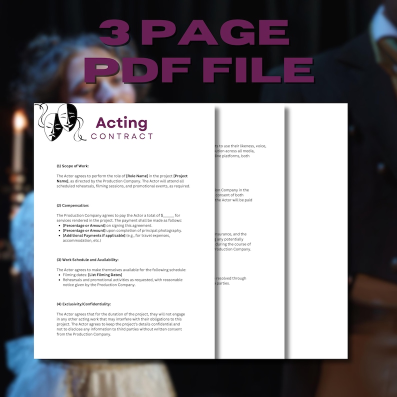 Editable Actor Agreement Template, Acting Contract, Professional Actor ...