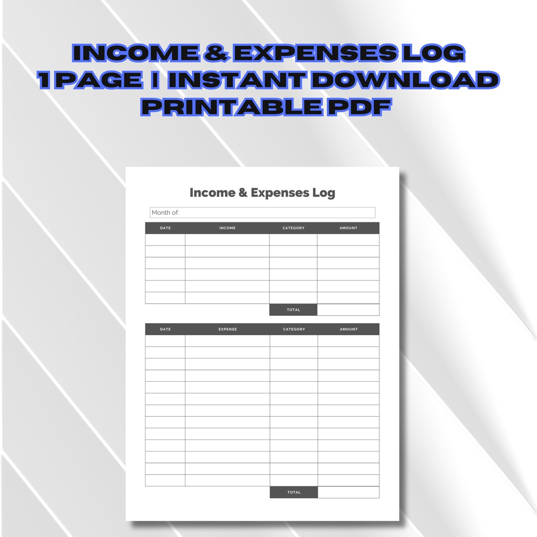 One-page Income & Expenses Log, Printable Financial Planner (PDF ...