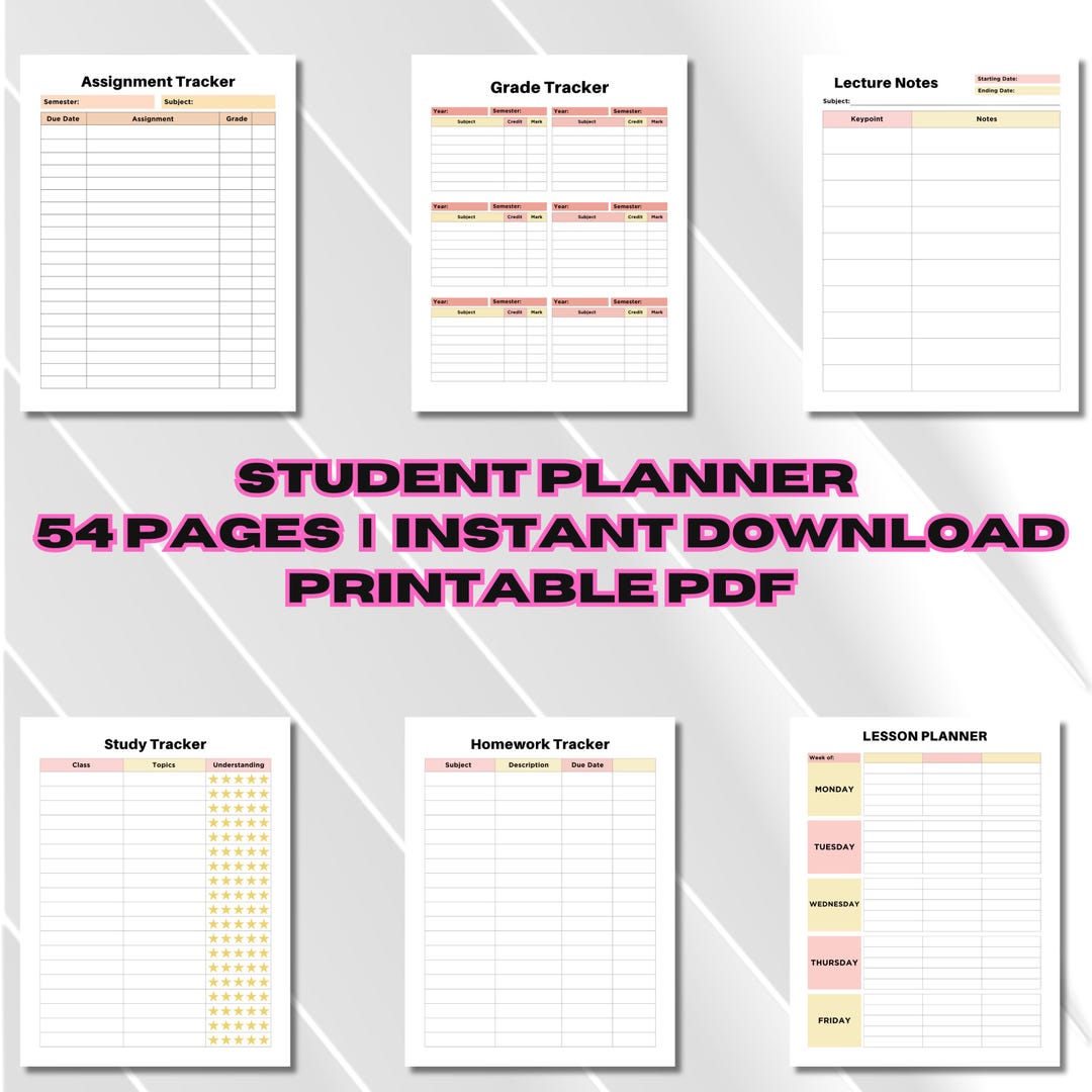 Printable Student Planner, Academic & Study Planner, School and College ...