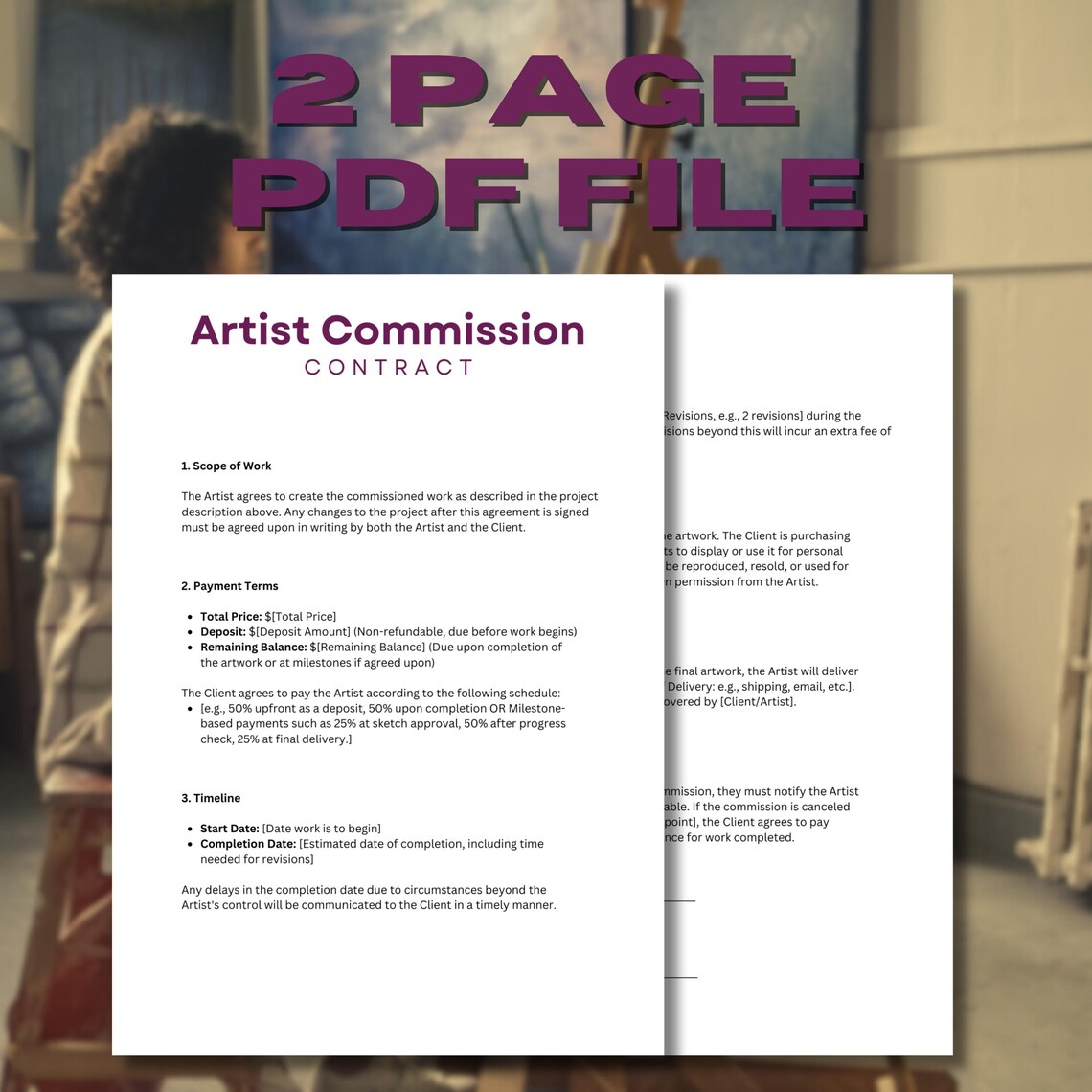 Customizable Artist Commission Agreement Template, Professional ...