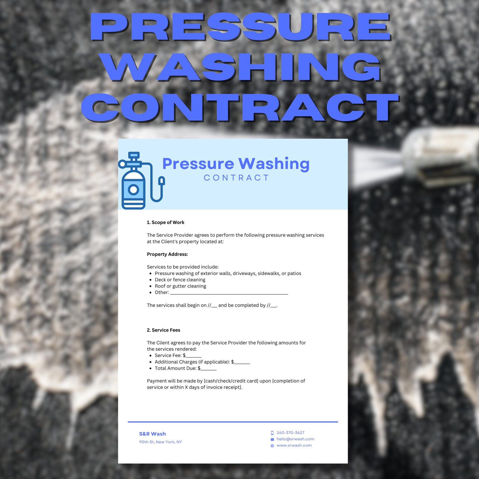 Customizable Pressure Washing Agreement, Professional Pressure Washing ...