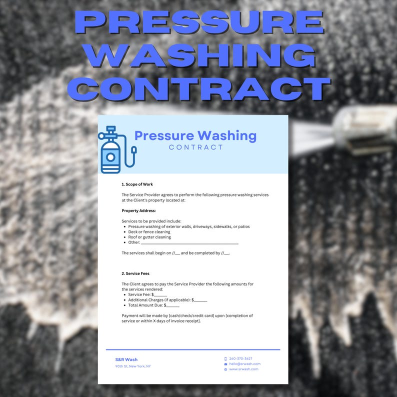 Customizable Pressure Washing Agreement, Professional Pressure Washing ...
