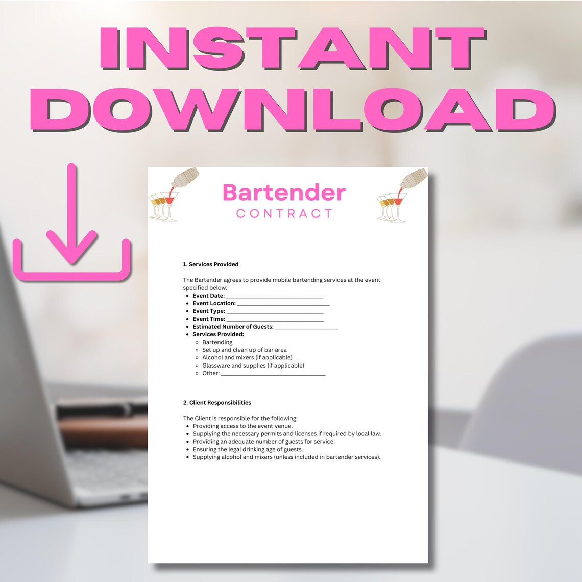 Editable Bartender Service Agreement, Mobile Bar Contract, Mobile Bar ...